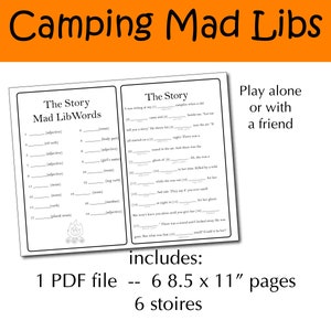 Printable Camping Mad Libs Stories for Kids, Camping Printable, Kids ...