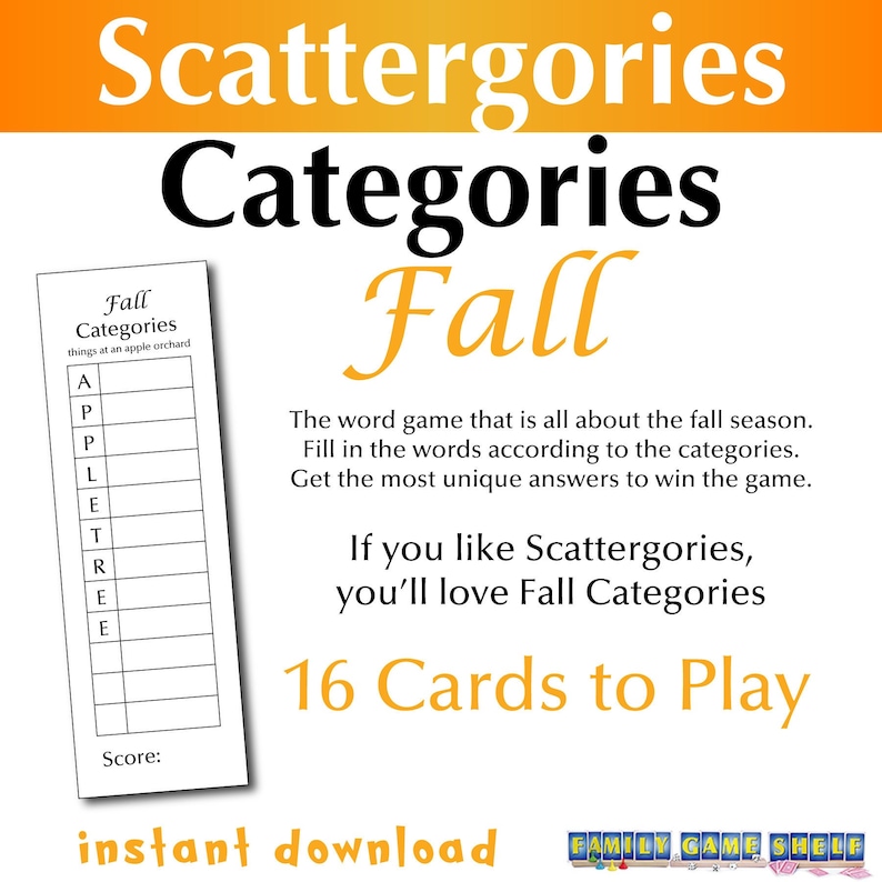Printable Fall Scattergories Categories Game for Families - Etsy