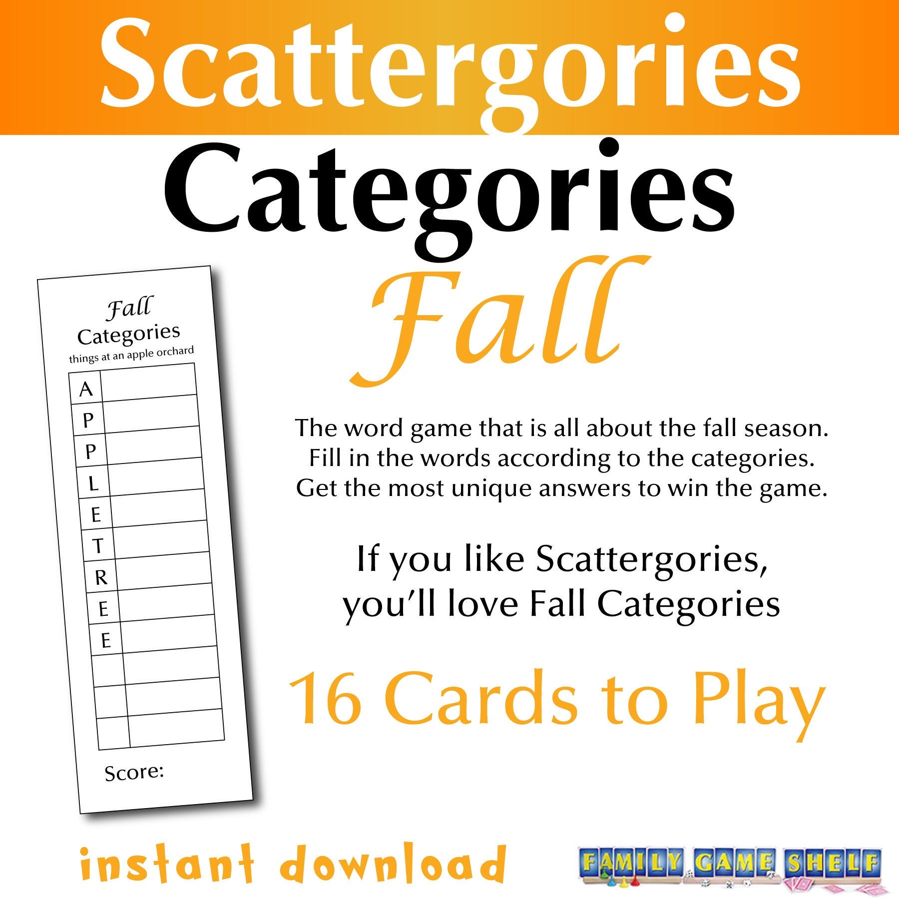 Printable Fall Scattergories Categories Game for Families - Etsy