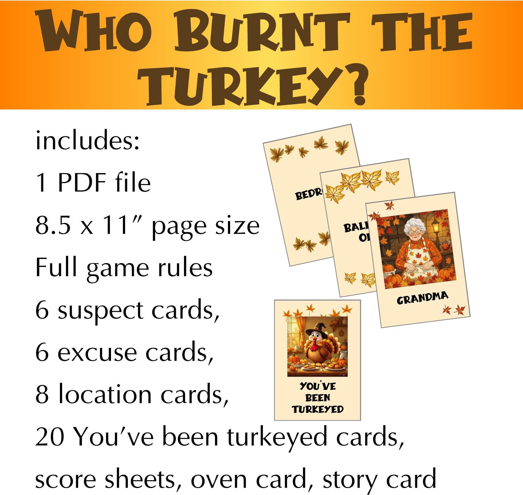 Thanksgiving Mystery Game Who Burnt the Turkey, Friendsgiving, Party ...
