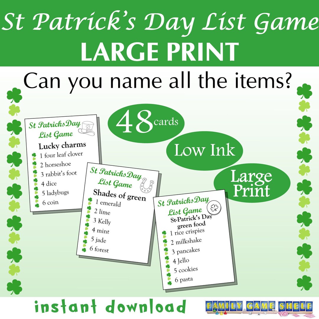 St Patricks Day Game, Printable St Patrick's Day Outburst Game, Large ...