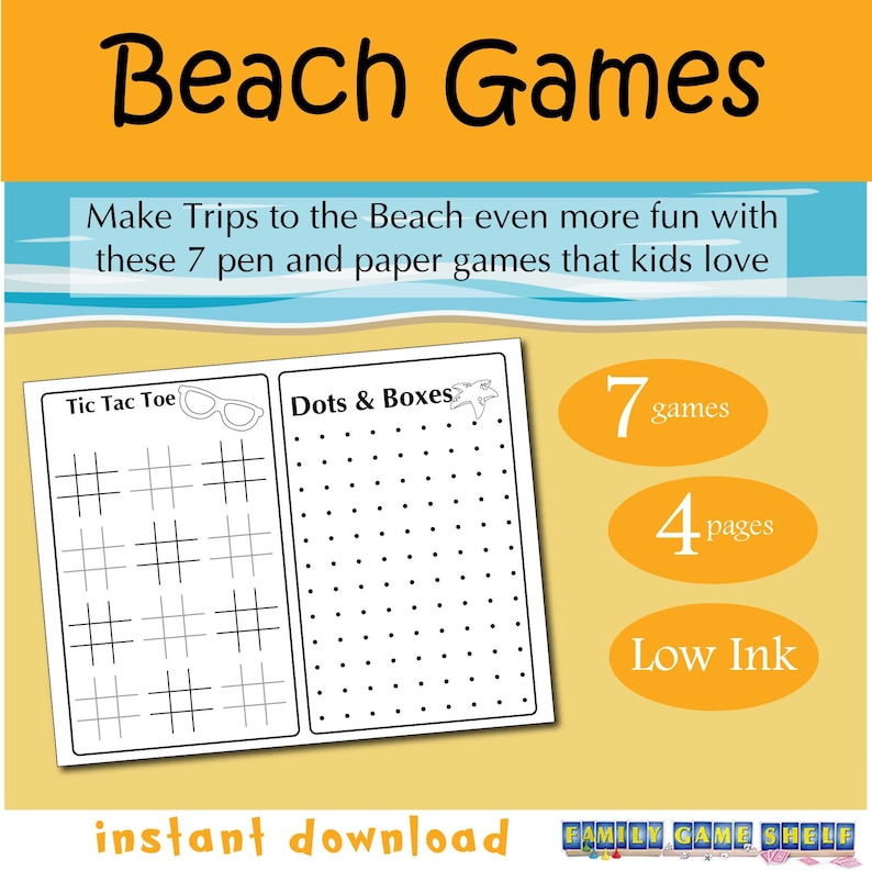 Printable Pen and Paper Games for the Beach, Beach Party Games, Summer ...