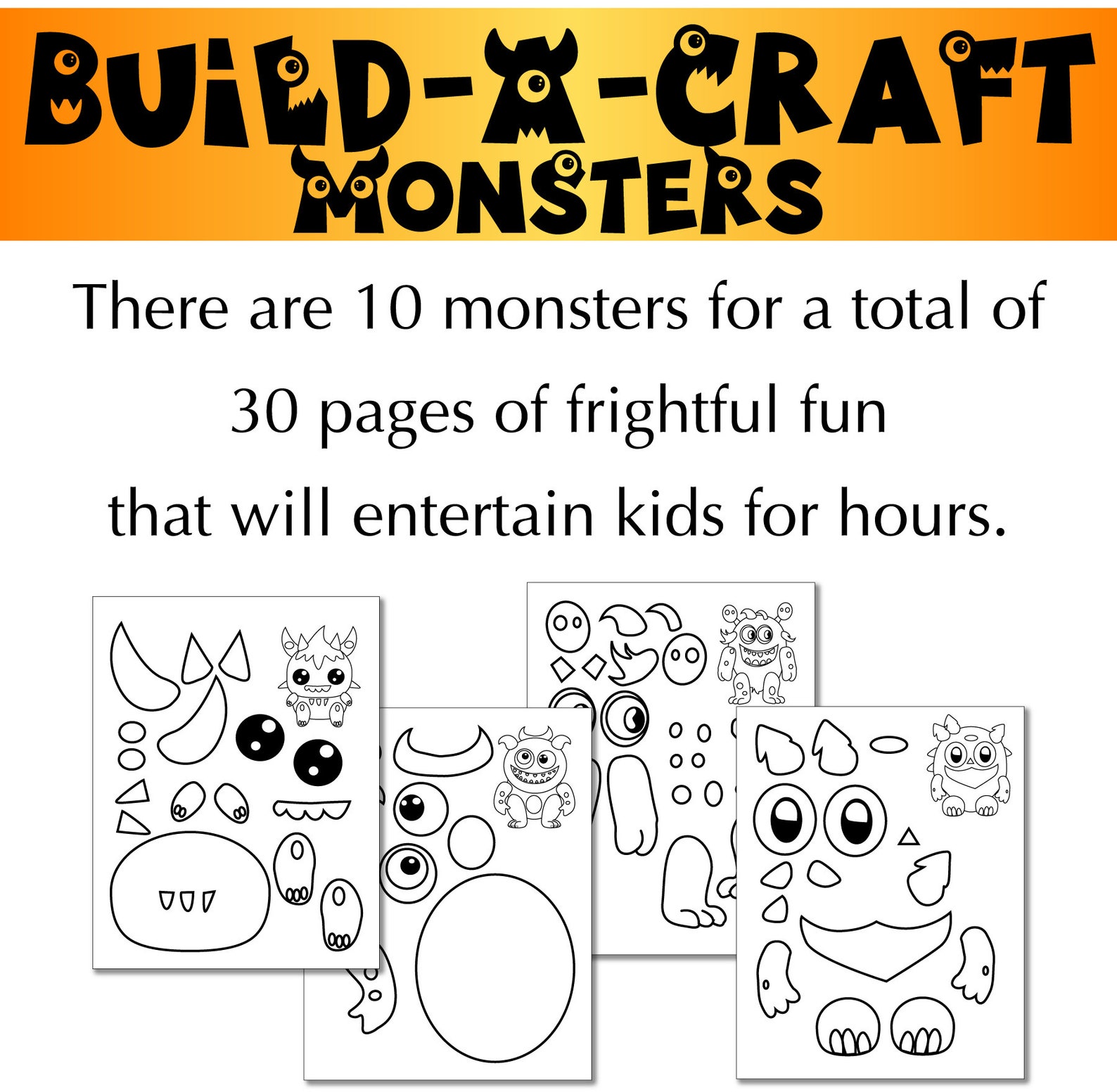 Build A Monster Craft, Cut Color, Glue Craft for Kids, Halloween ...