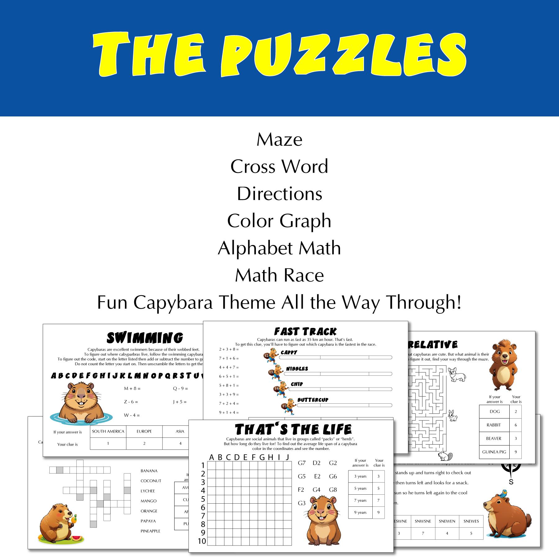 Capybara Themed Escape Room, Printable Escape Room Kit for Kids ...