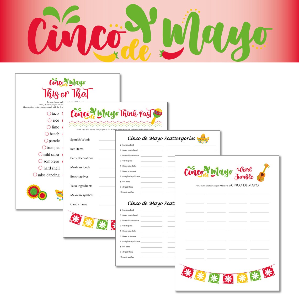 Printable Cinco De Mayo Party Game Bundle - Etsy