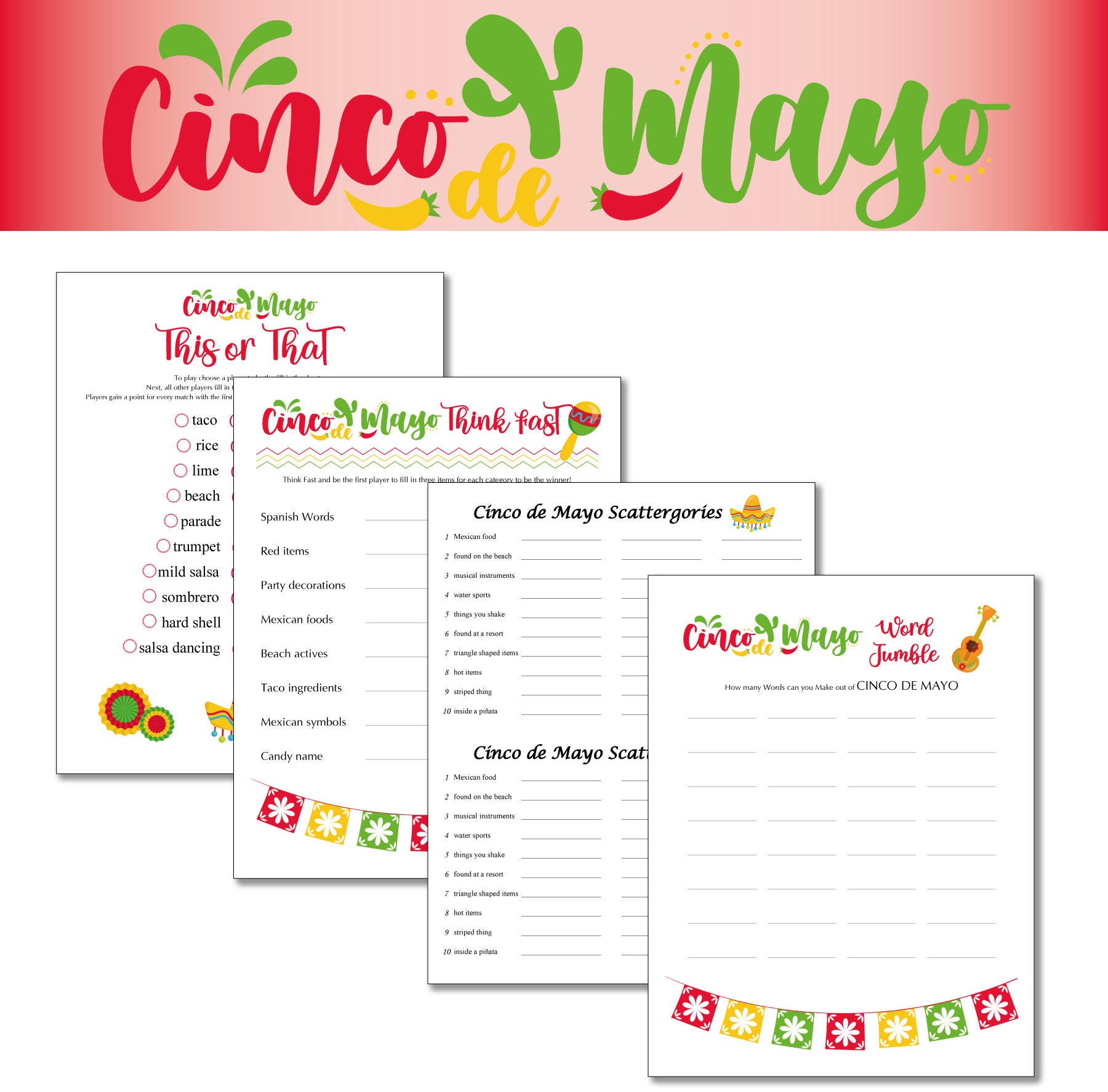 Printable Cinco De Mayo Party Game Bundle - Etsy