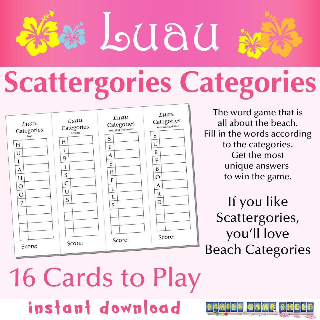 Printable Luau Scattergories Categories Game, Luau Scattergories Game ...