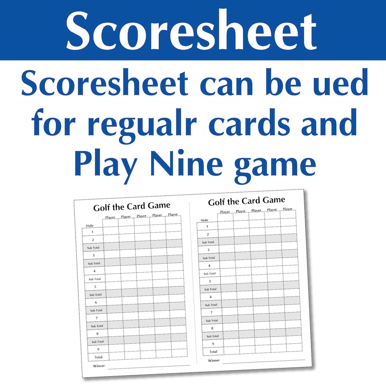 Printable Golf Card Game With Score Sheet, Rules and Card Game ...