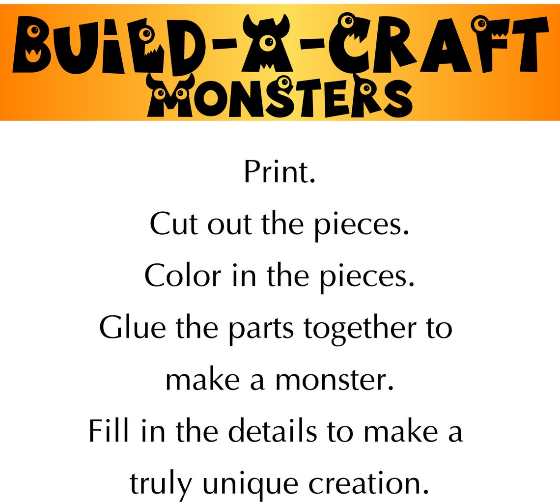 Build A Monster Craft, Cut Color, Glue Craft for Kids, Halloween ...