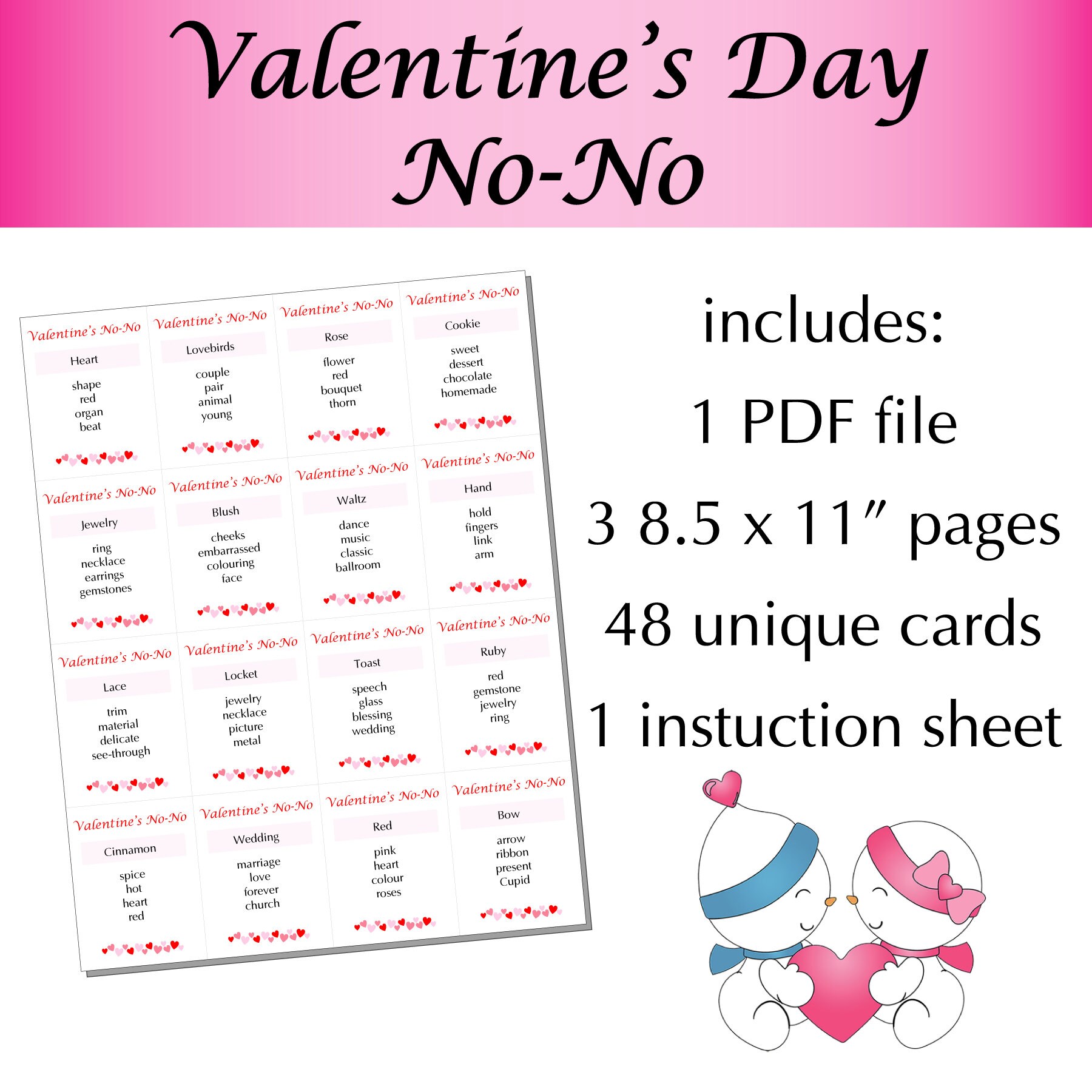 Printable Valentine's Day No No Word Game, Valentine's Day Taboo Game ...