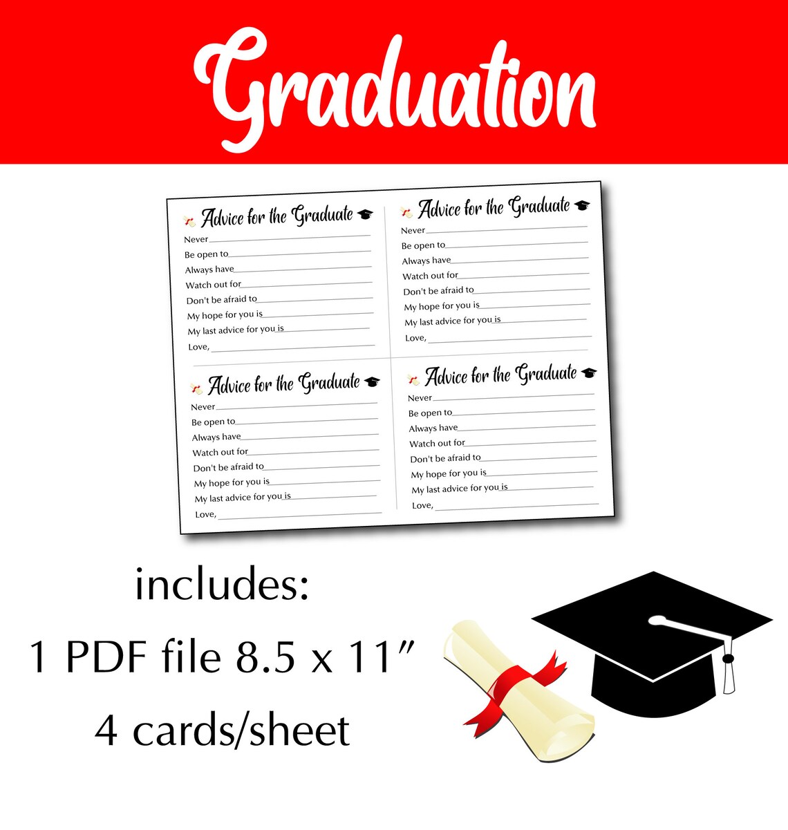 Advice for the Graduate Cards Printable, Graduation Keepsake, Grad ...
