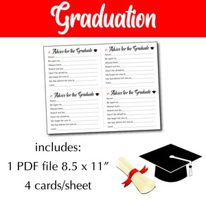 Advice for the Graduate Cards Printable, Graduation Keepsake, Grad ...