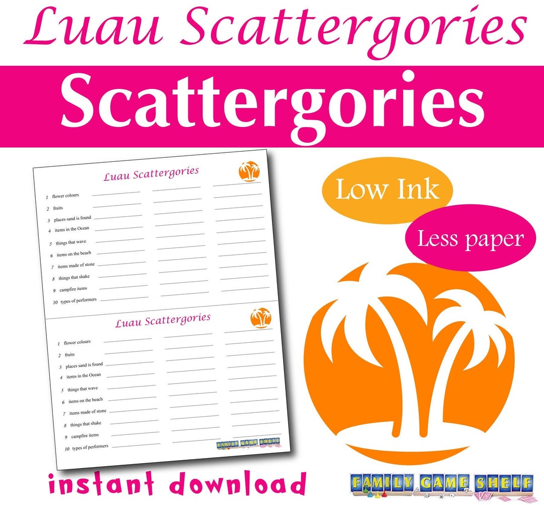 Printable Luau Scattergories Party Game for Luau Party Theme, Hawaiian ...