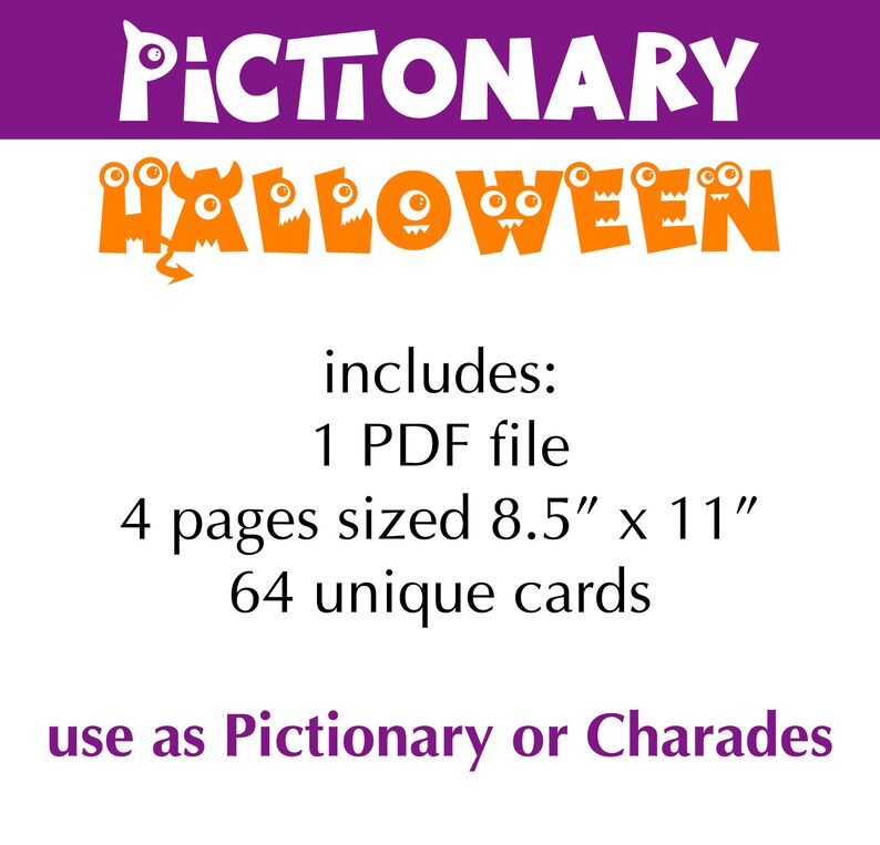 Printable Halloween Pictionary or Halloween Charades Cards for Family ...