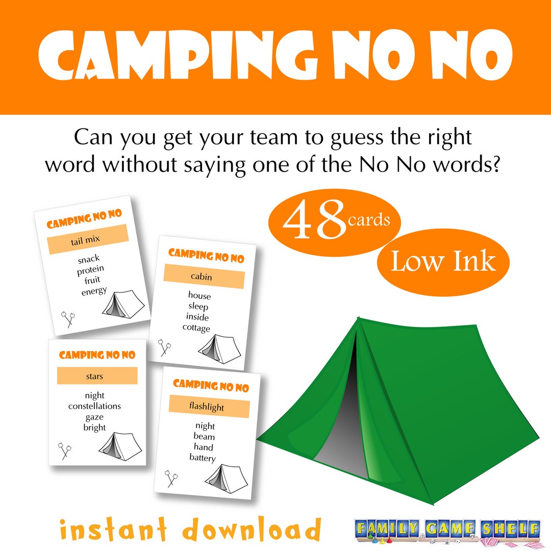 Printable Camping No No Board Game, Camping Themed No No Card, Camping ...