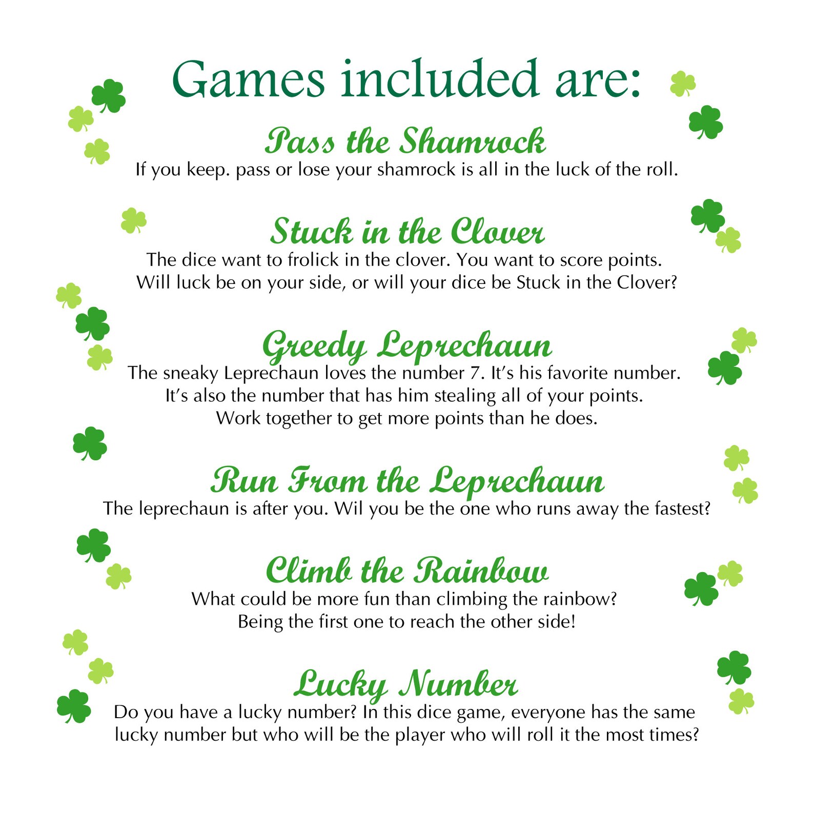 Printable St Patrick’s Day Dice Games, St Patricks Day Party Game ...