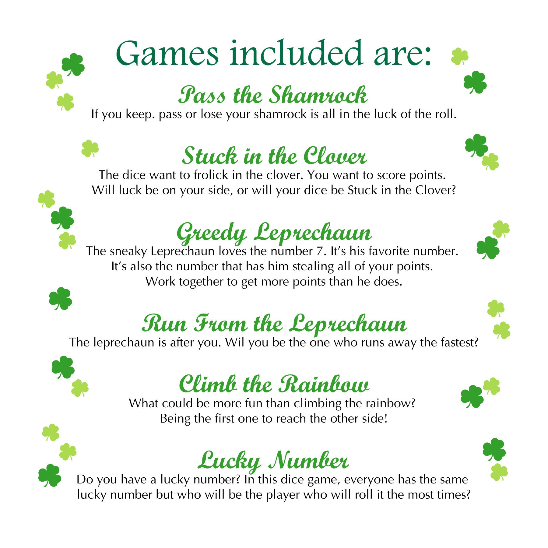 Printable St Patrick’s Day Dice Games, St Patricks Day Party Game ...