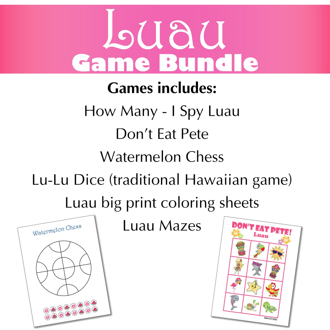 Kids Luau Party Game Bundle, Printable Luau Party Games for Kids, Luau ...