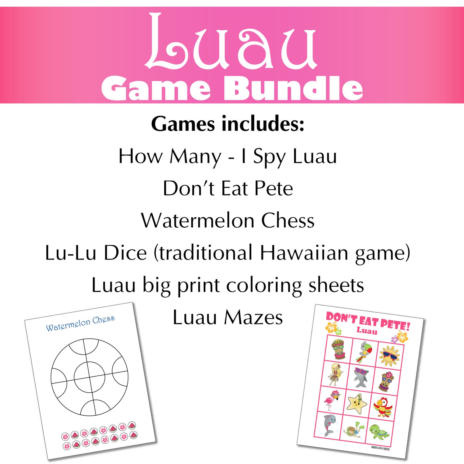 Kids Luau Party Game Bundle, Printable Luau Party Games for Kids, Luau ...