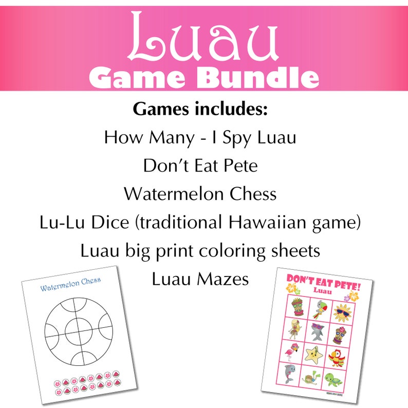 Kids Luau Party Game Bundle, Printable Luau Party Games for Kids, Luau ...