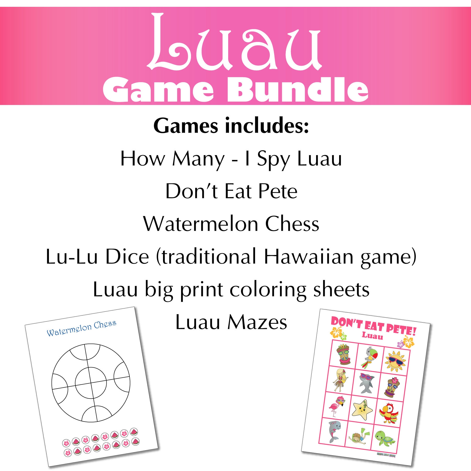 Kids Luau Party Game Bundle, Printable Luau Party Games for Kids, Luau ...