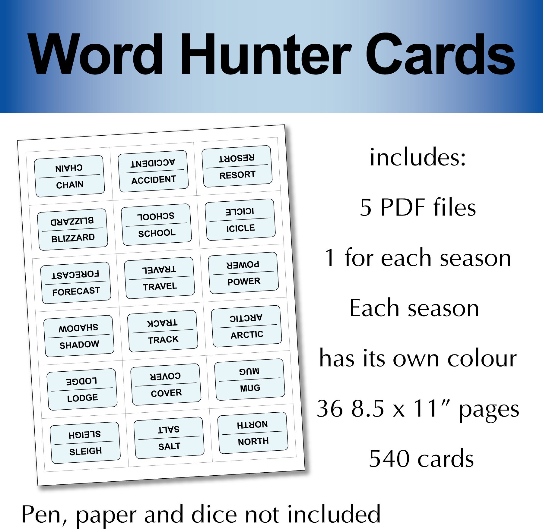 Printable Seasonal Word Game Cards Bundle, Word Hunter Seasonal Bundle ...