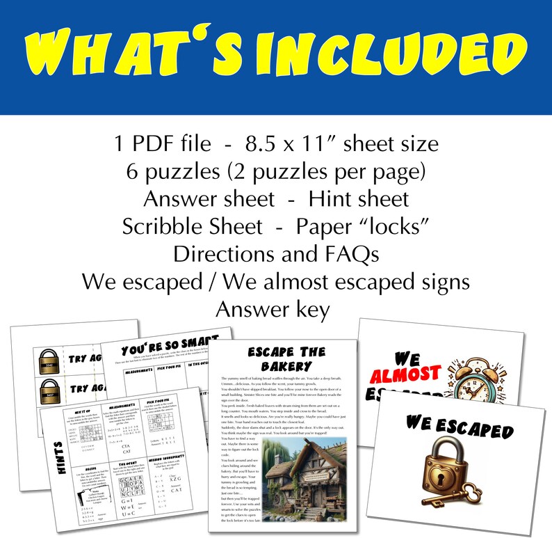 Escape Room for Kids Printable Party Game, Bakery Theme Birthday Party ...