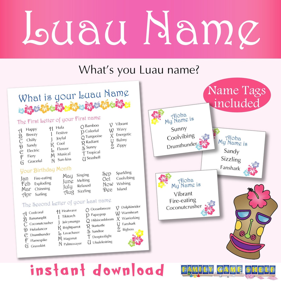 Luau Printable What's Your Luau Name, Party Printable Name Tag, Luau ...