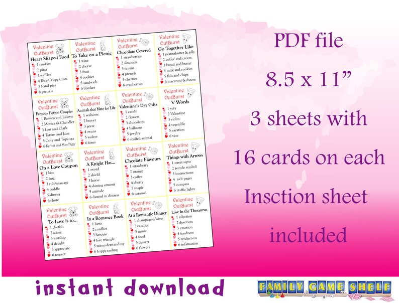 Printable Valentine's Day Outburst Party Game for Families - Etsy