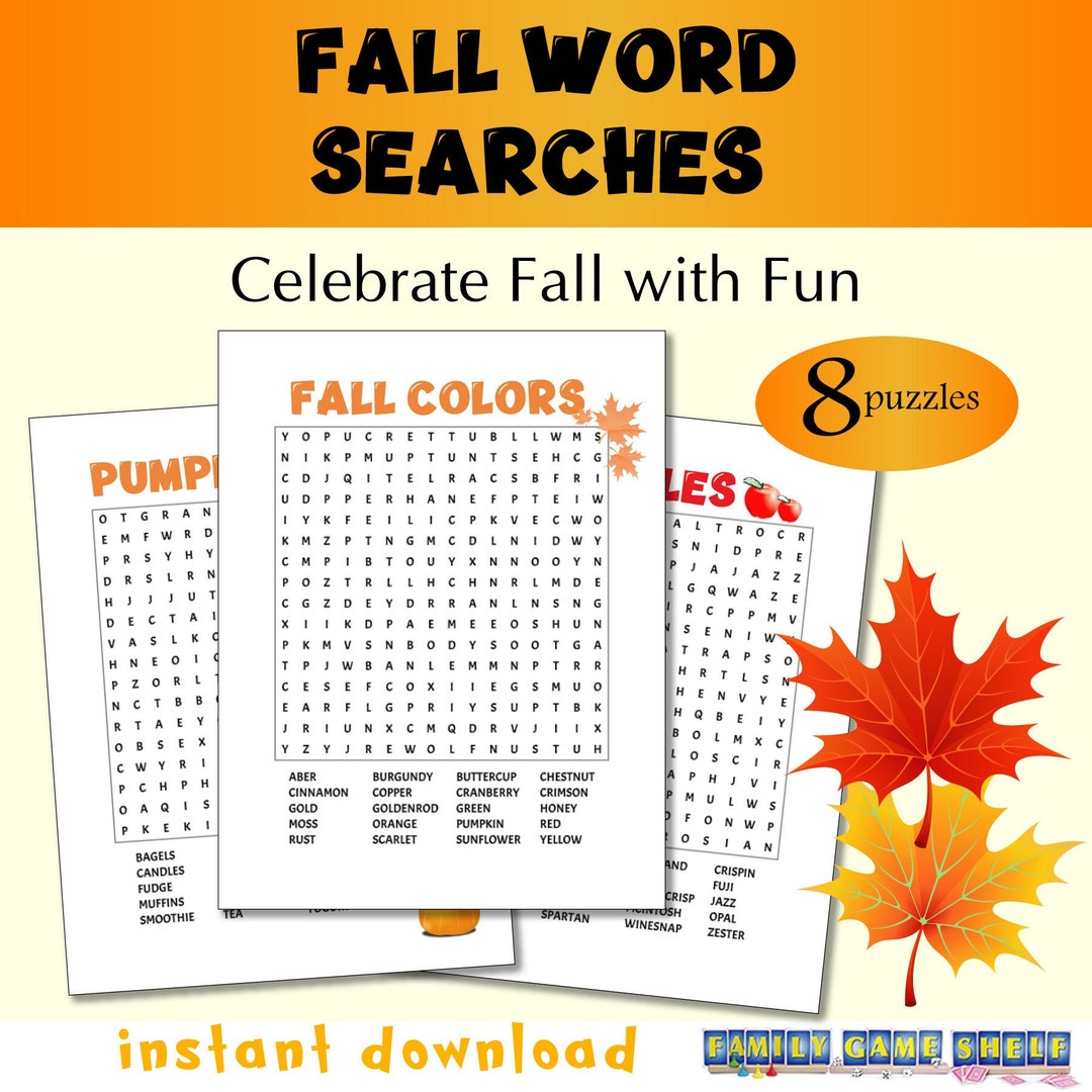 Fall Word Searches for Adults, Teens, Children, Printable Fall Party ...