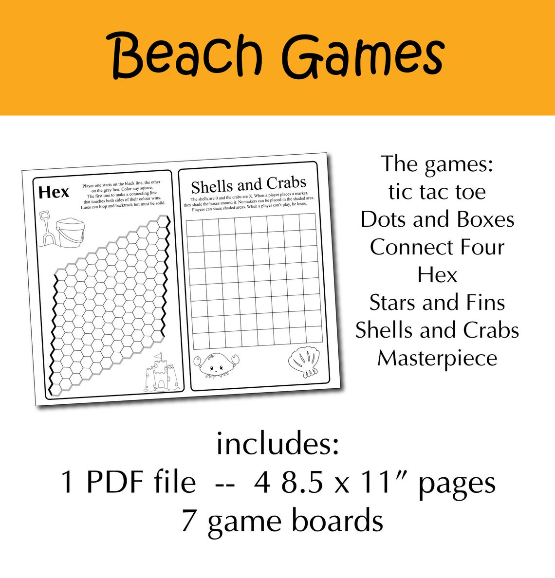 Printable Pen and Paper Games for the Beach, Beach Party Games, Summer ...