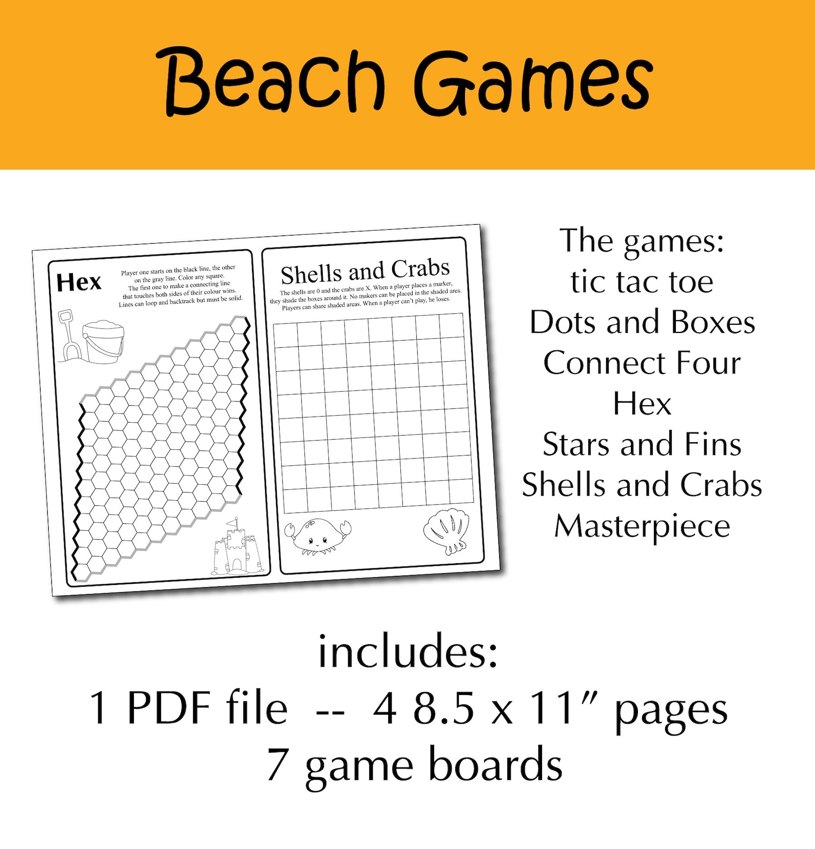 Printable Pen and Paper Games for the Beach, Beach Party Games, Summer ...