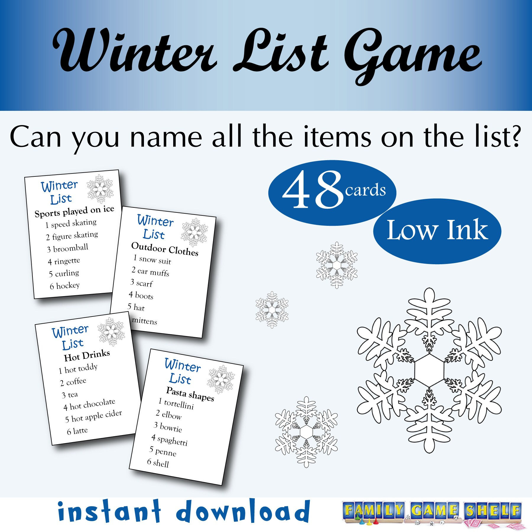 Printable Winter List Word Game / Winter Outburst Game / Family Game ...