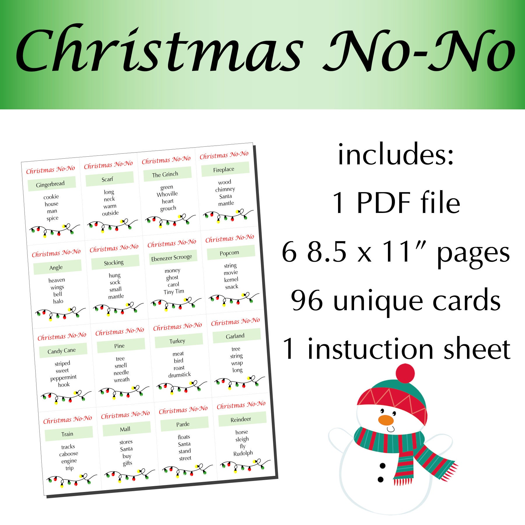 Printable Christmas Taboo Word Game, Christmas Printable Game for ...