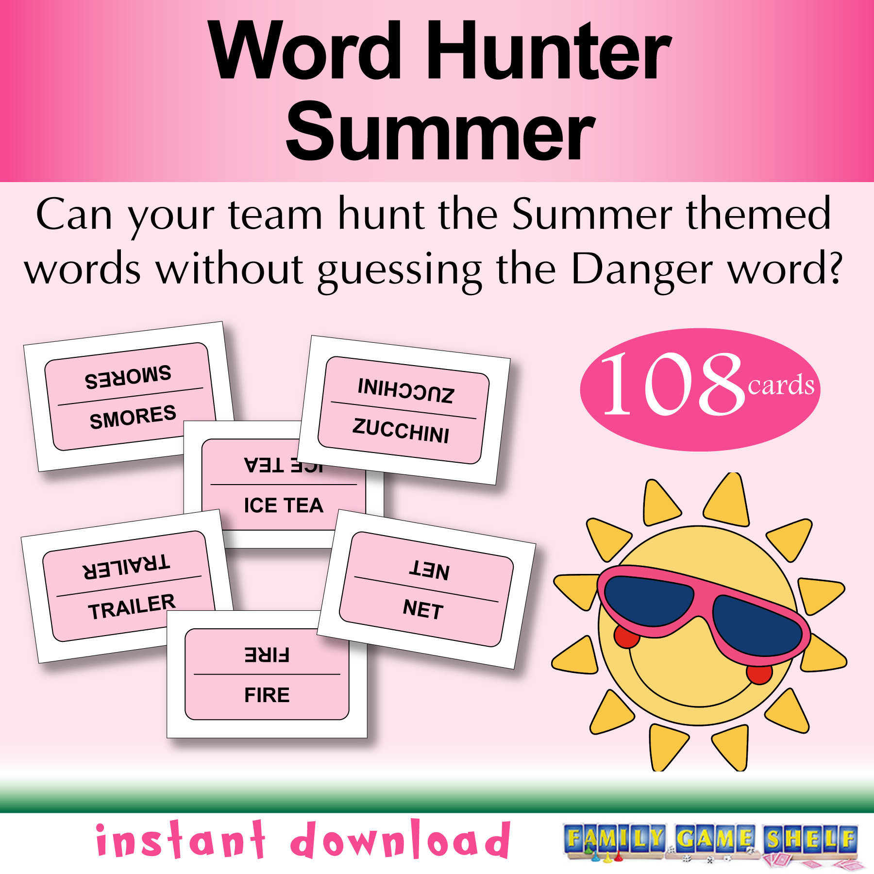 Printable Summer Word Game, Word Hunter Summer, Word Deduction Game ...