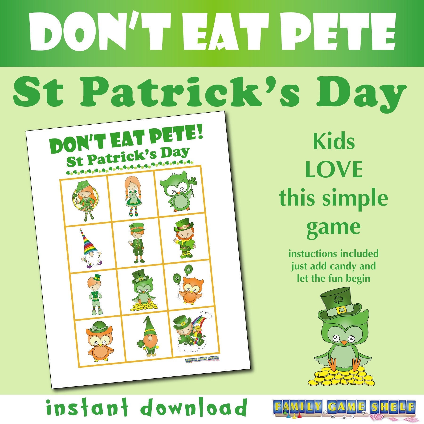 Printable Don't Eat Pete Game for St Patrick's Day for Kids, St Patrick ...