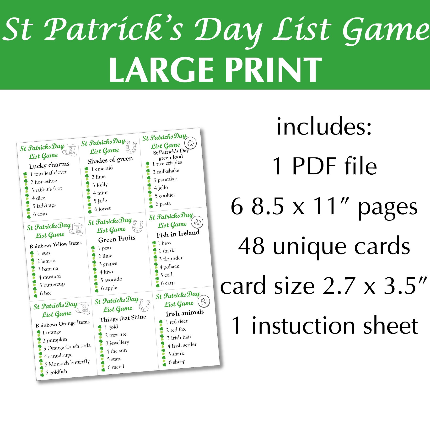 St Patricks Day Game, Printable St Patrick's Day Outburst Game, Large ...