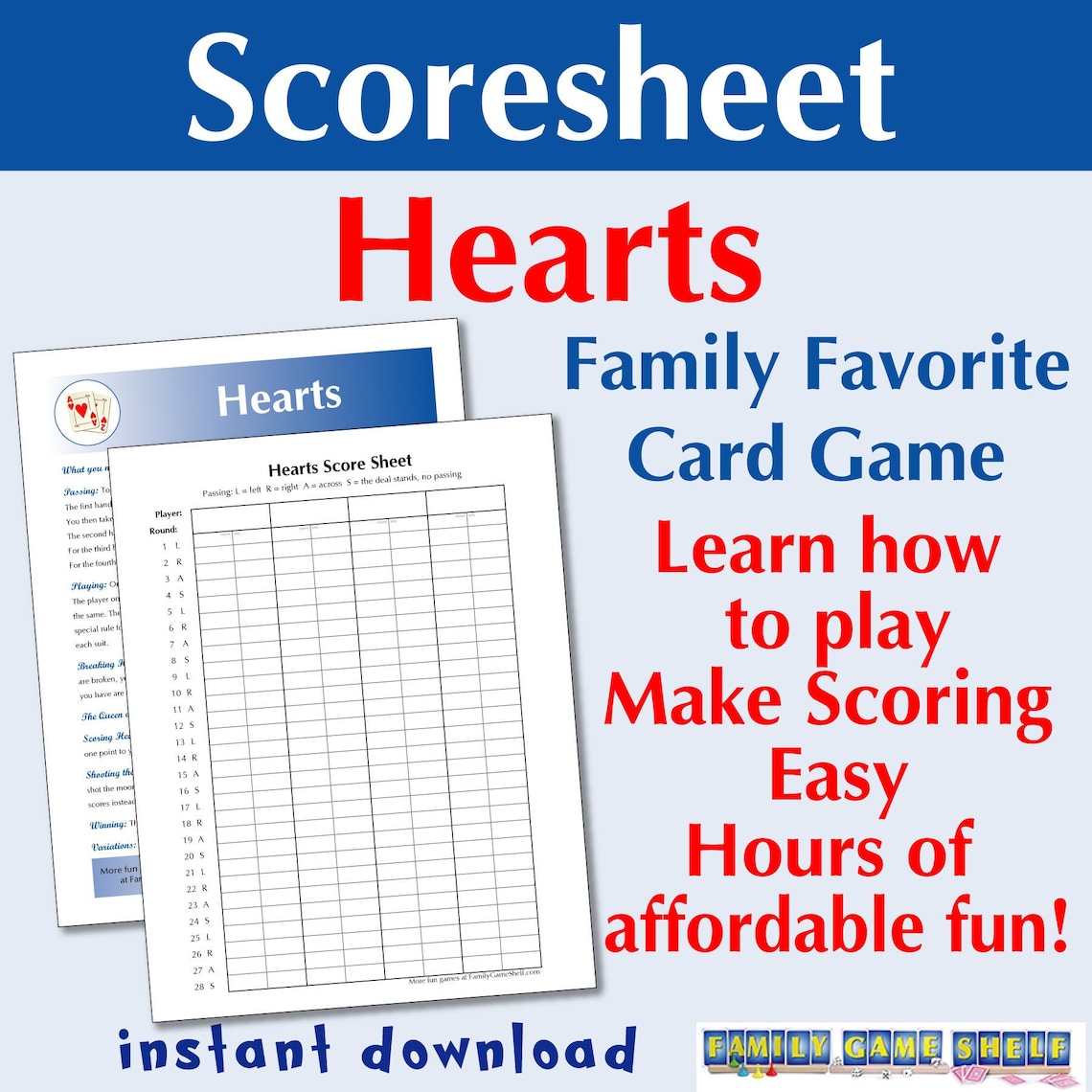 Printable Hearts Card Game Scoresheet, Hearts Score Card, Hearts Score ...