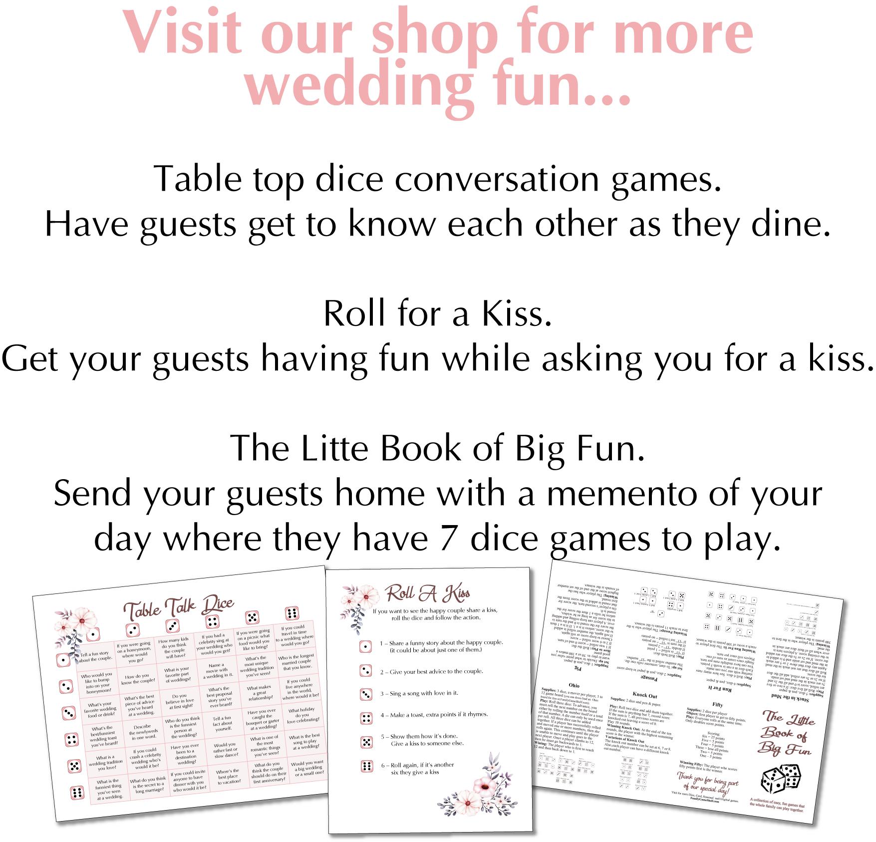 Wedding Dice Game Roll A Kiss Wedding Reception Game, Wedding Kissing ...