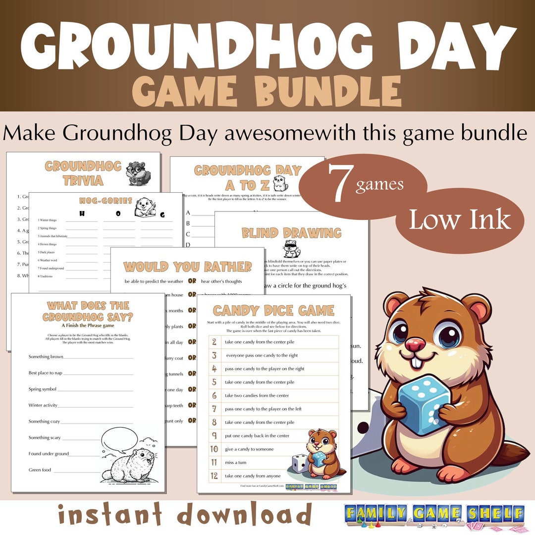 Groundhog Day Game Bundle, Printable Groundhog Party Games, Fun ...