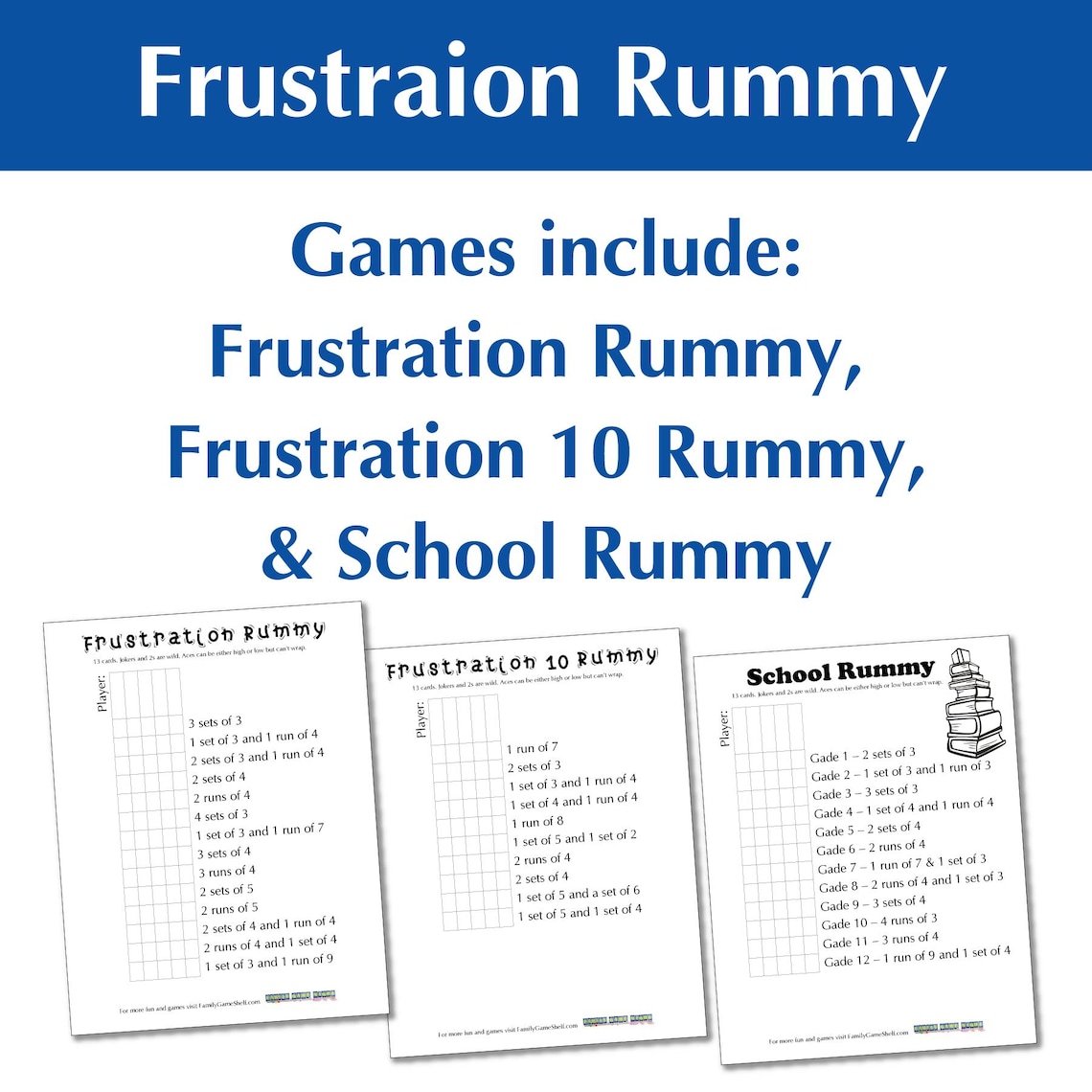 Printable Frustration Rummy Score Sheets, Card Game Rules for ...