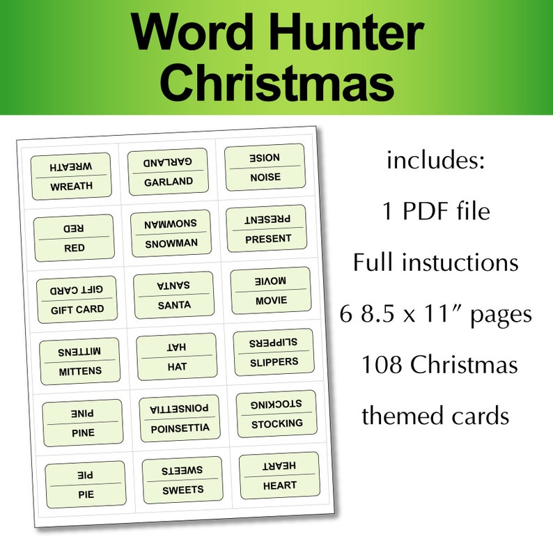 Printable Christmas Party Game, Word Hunter Christmas Fun Christams ...