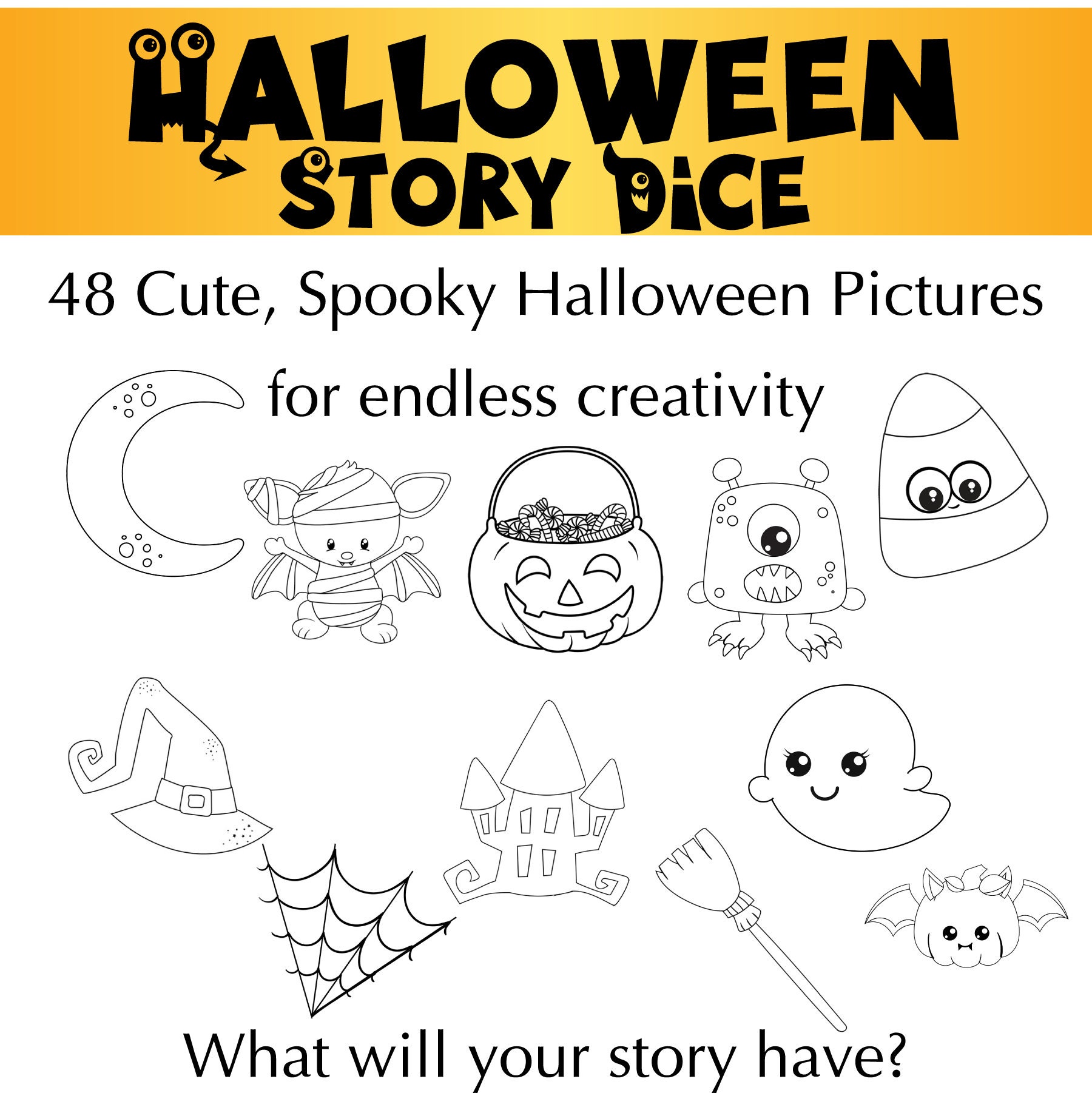 Halloween Story Cubes, Printable Halloween Story Dice, Fall Color Craft ...