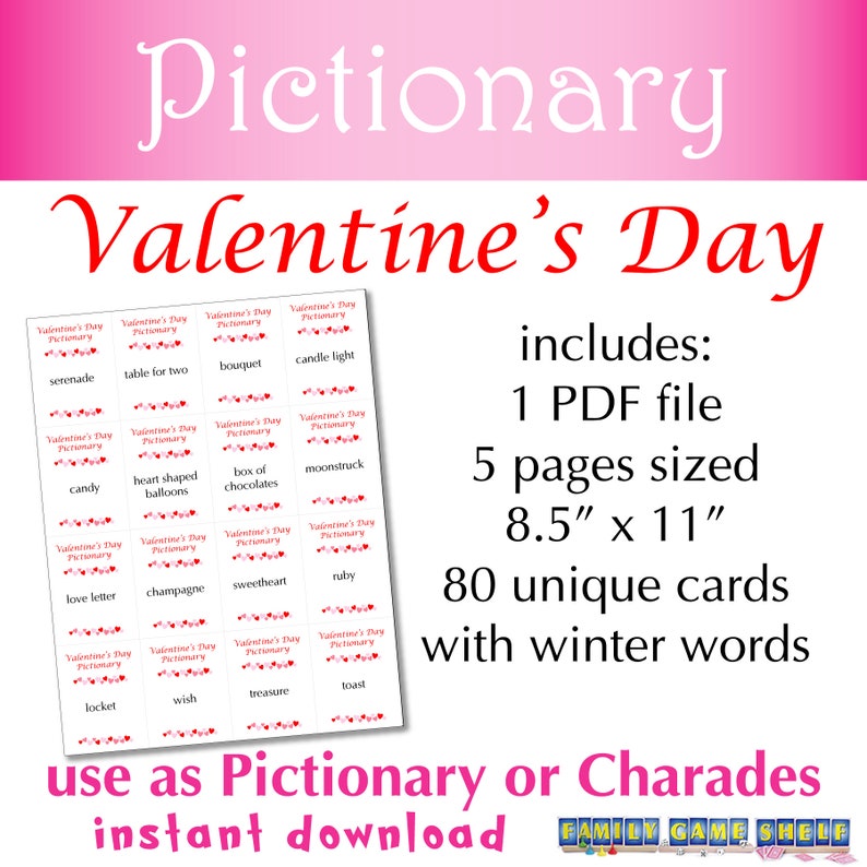 Printable Valentine's Day Pictionary or Charades for Families - Etsy