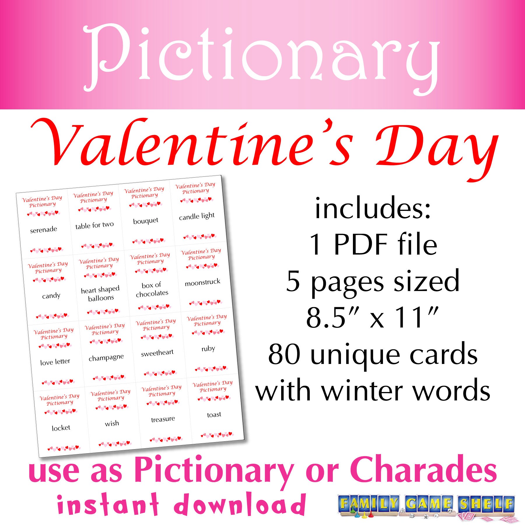 Printable Valentine's Day Pictionary or Charades for Families - Etsy