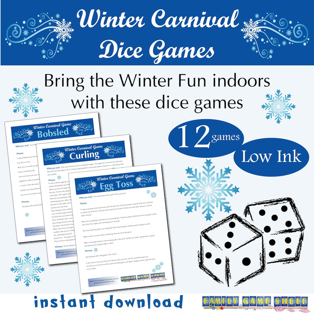 Printable Winter Carnival Dice Games, Printable Dice Games for Winter ...
