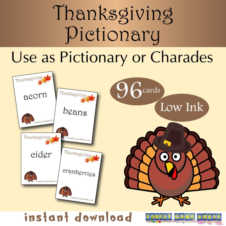 Printable Thanksgiving Pictionary or Charades Cards for Families ...