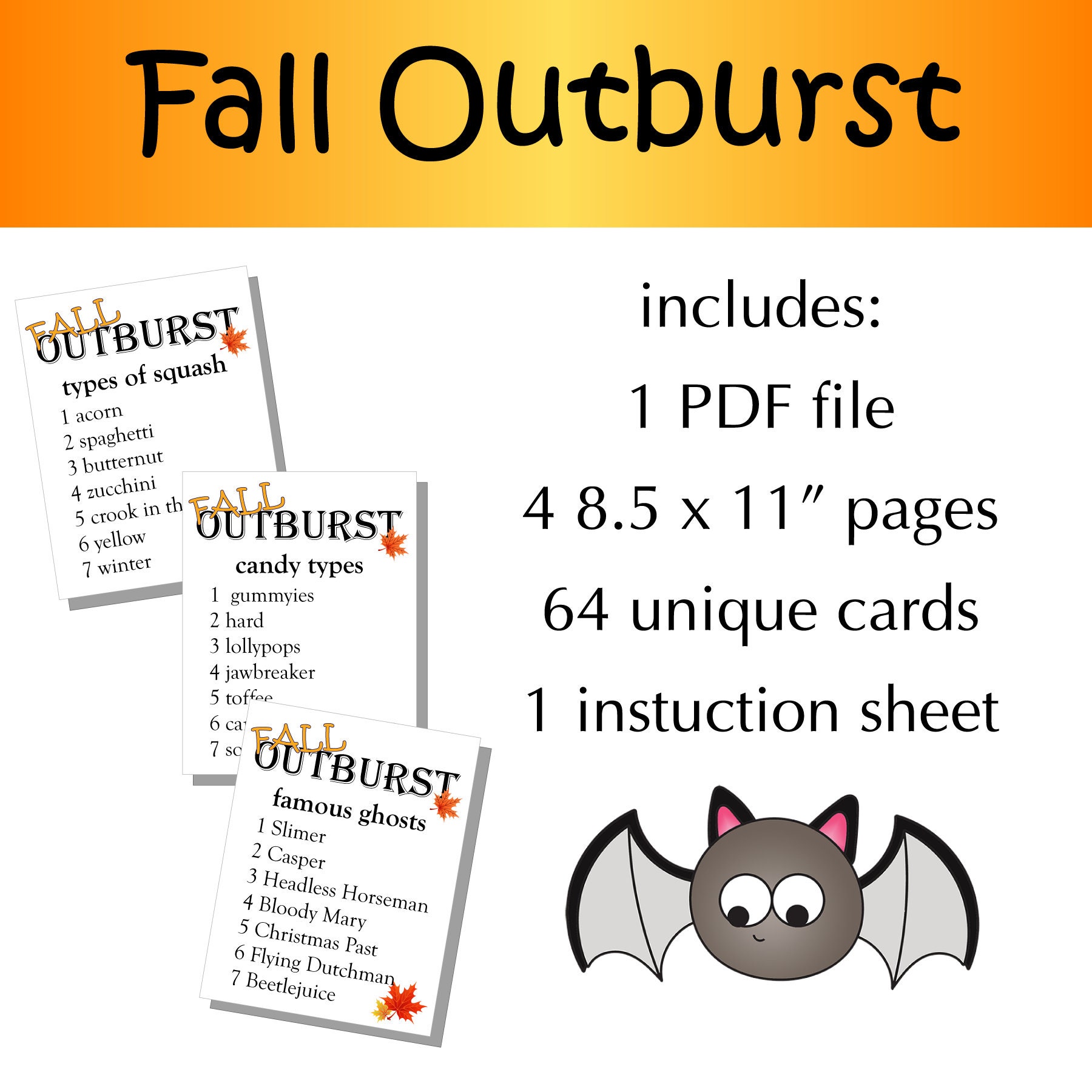 Printable Fall Outburst Game, Fall Themed Outburst Cards, Fall Party ...