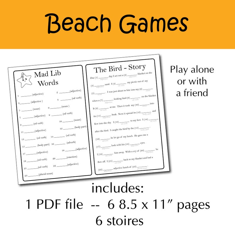 Printable Beach Mad Lib Stories for Kids, Fill in the Blanks Story ...