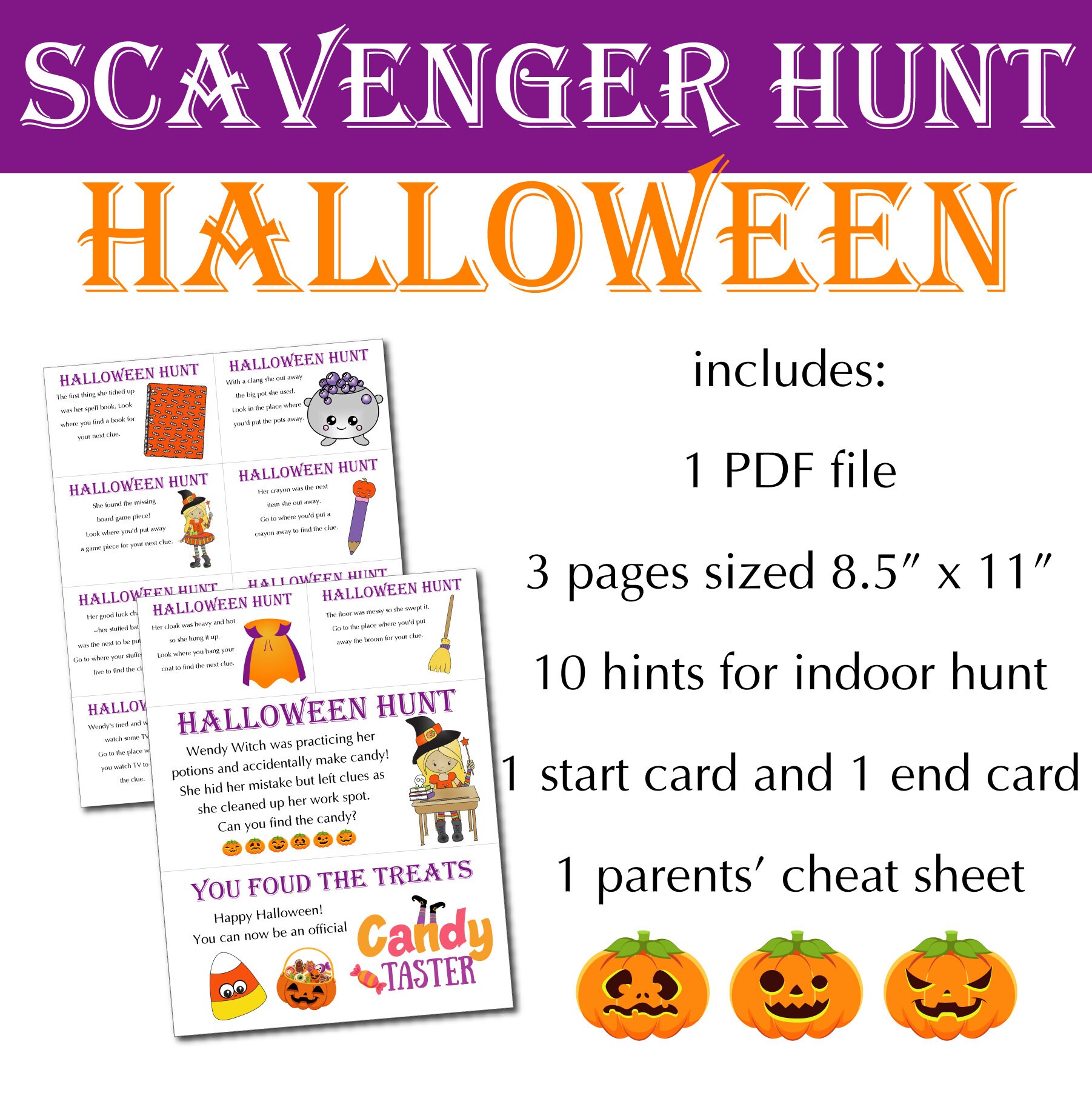 Printable Indoor Halloween Scavenger Hunt, Halloween Treasure Hunt ...